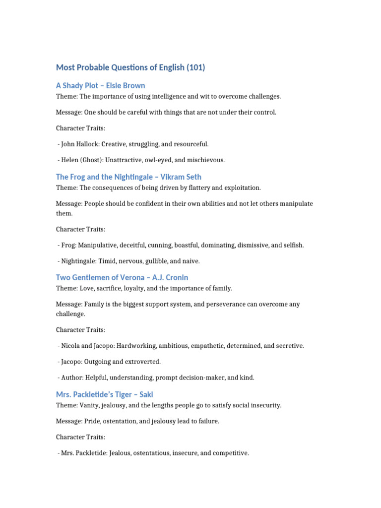 Most Probable Questions Summary | PDF | Psychology