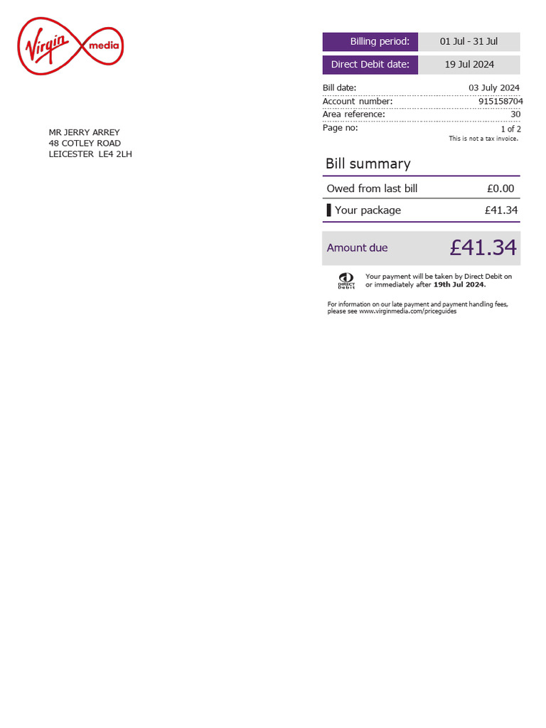 July 2024 Virgin Media Bill Summary | PDF | Payments | Debit Card