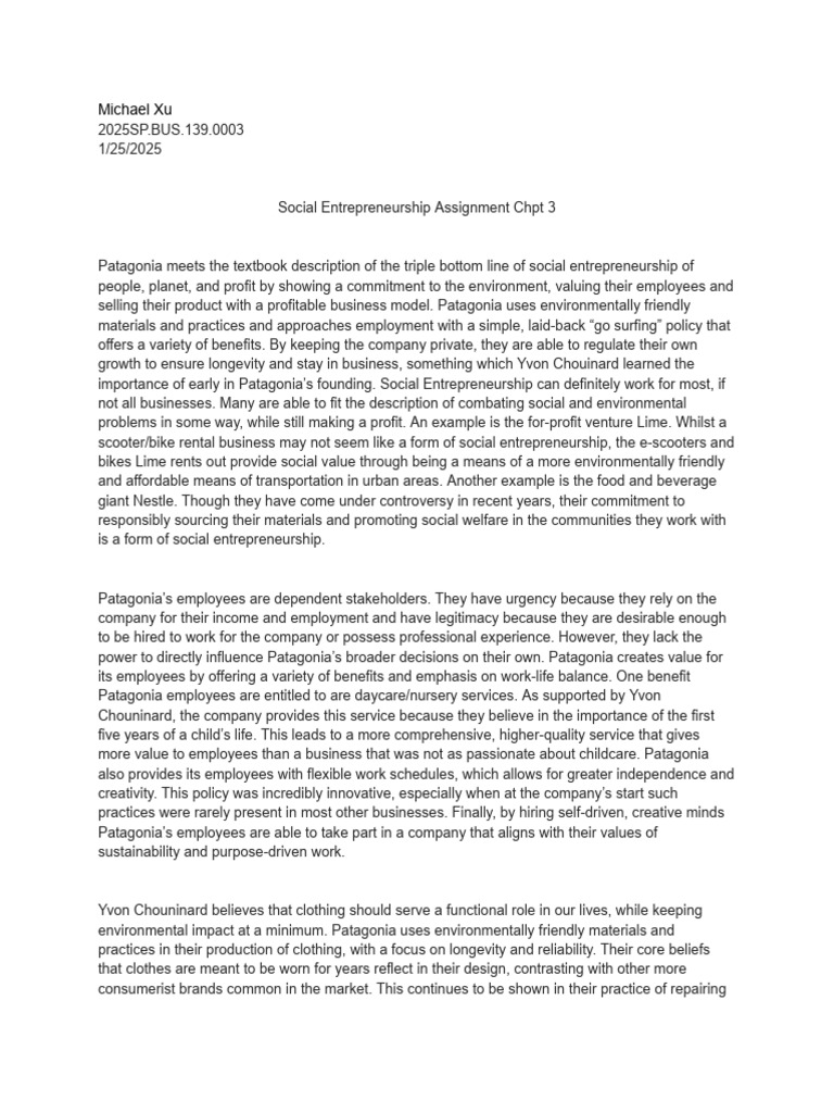 Social Entrepreneurship Assignment CHPT 3 | PDF | Social Entrepreneurship | Employment