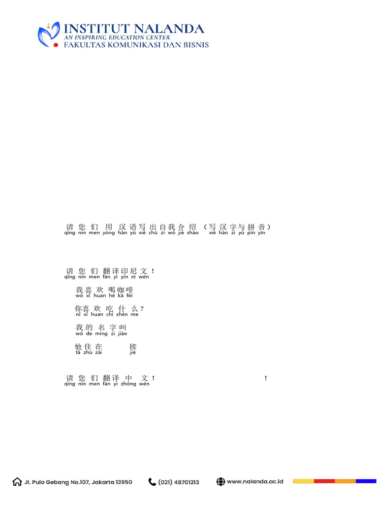 Soal UAS Ganjil 24.25 - Bahasa Mandarin - IKB | PDF