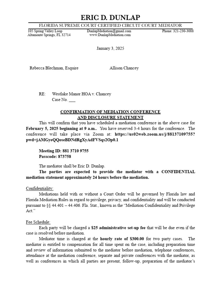 Mediation Confirmation Letter - Virtual | PDF | Mediation