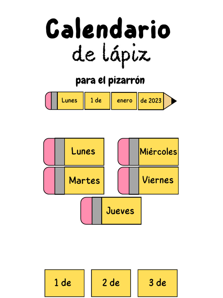 Calendario Lápiz para El Pizarrón Sencillo en Color Amarillo | PDF