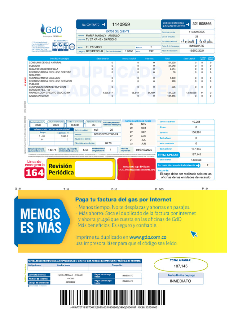 Factura de Gas Natural y Recargos | PDF