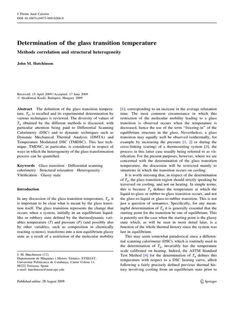 Determination of the Glass Transition Temperature_methods Correlation ...