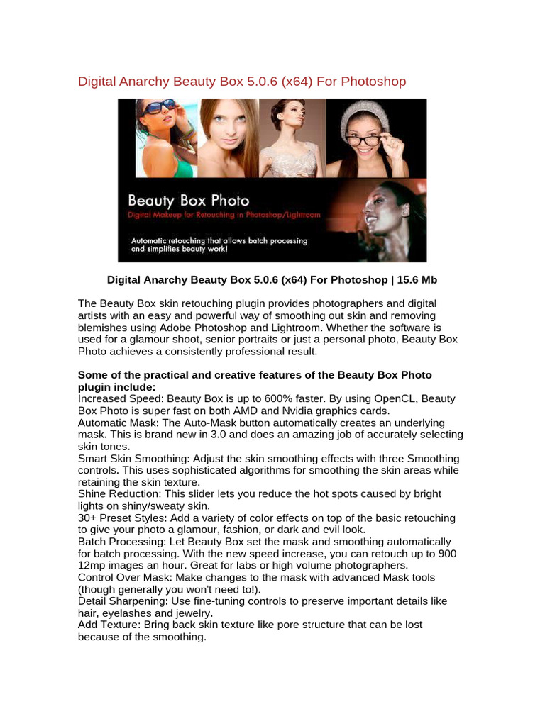 Digital Anarchy Beauty Box 5.0.6 (x64) For Photoshop | PDF