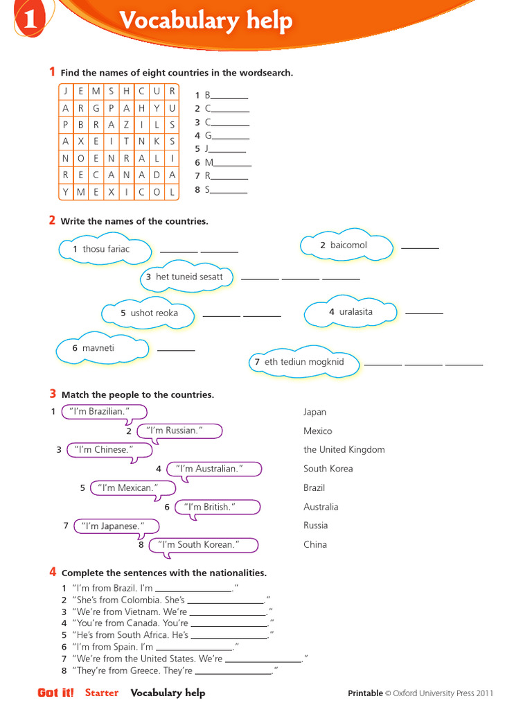 Vocabulary Help for Got It 1 | PDF