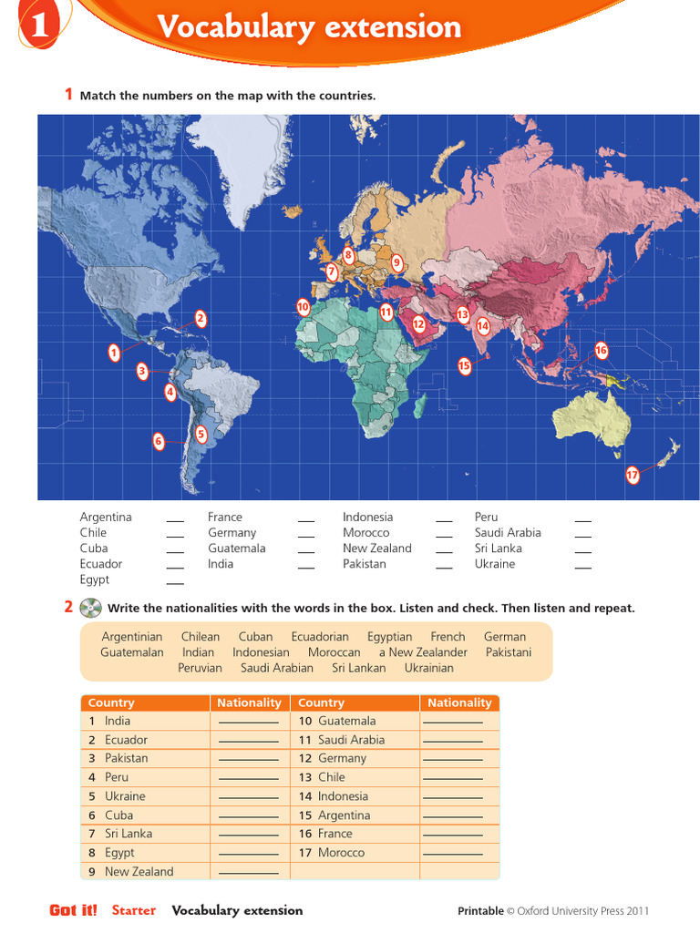 Vocabulary Extension for Nationalities and Adjectives | PDF