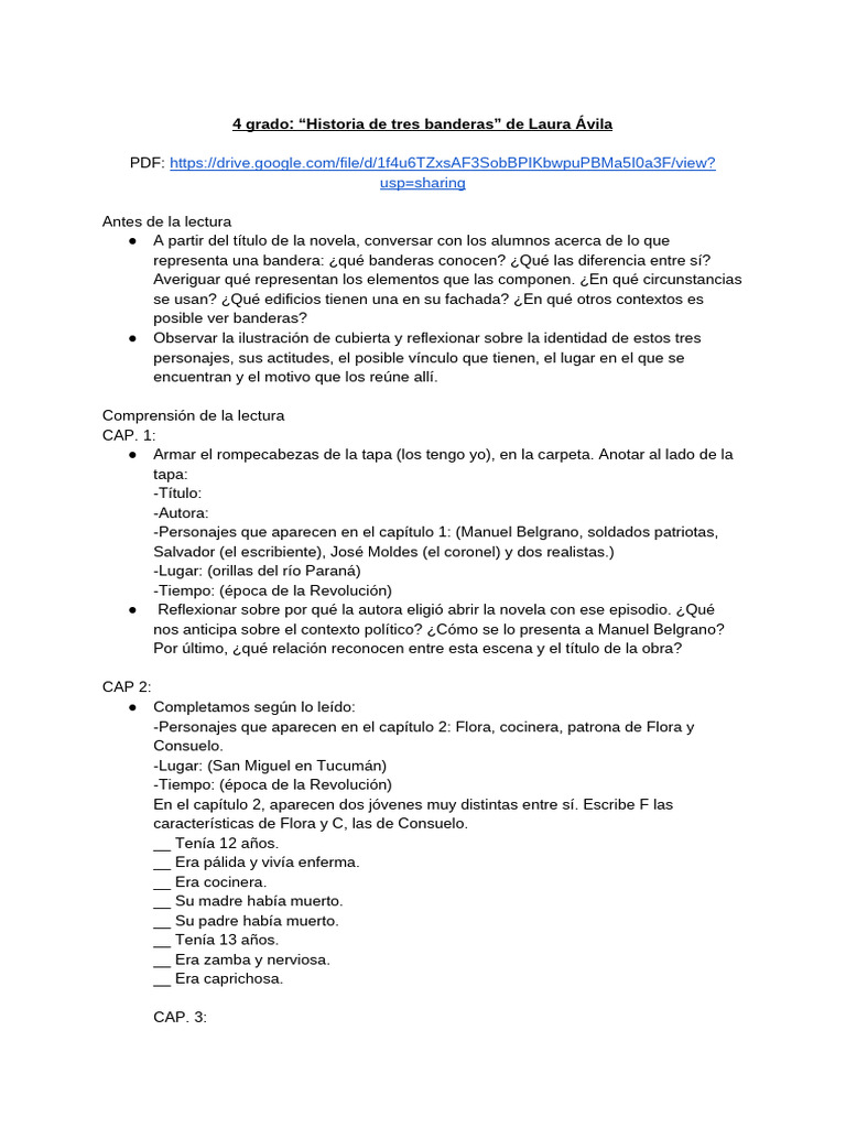 Guia de Lectura - "Historia de Tres Banderas" de Laura Ávila | PDF