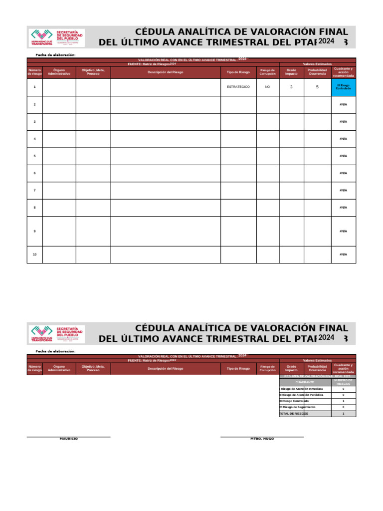 3.- Cédula Analítica de Valoración Final del último Avance Trimestral del PTAR | PDF