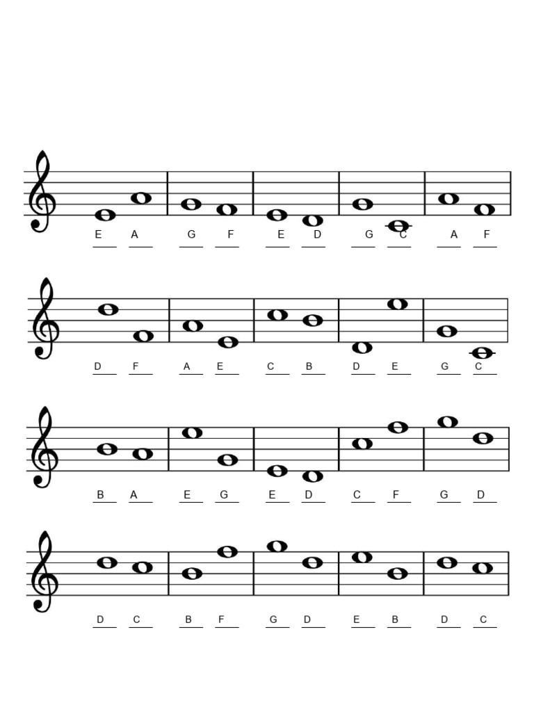 Treble - Clef - Worksheet - Black - and - White Answers | PDF