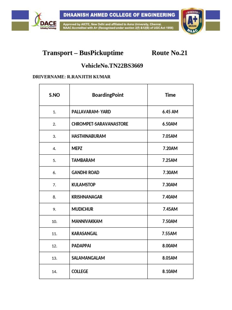 Bus Pick Up Point Ay 2024-2025 Updated 18.09.24 | PDF