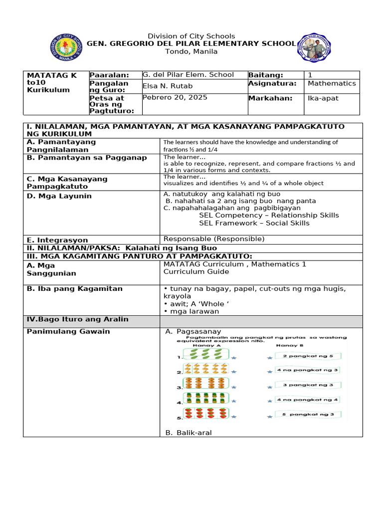 FEB.-20-MATH - Kalahati NG Isang Buo | PDF