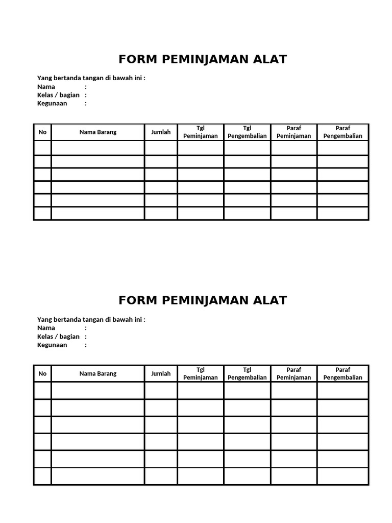 Form Peminjaman Alat | PDF