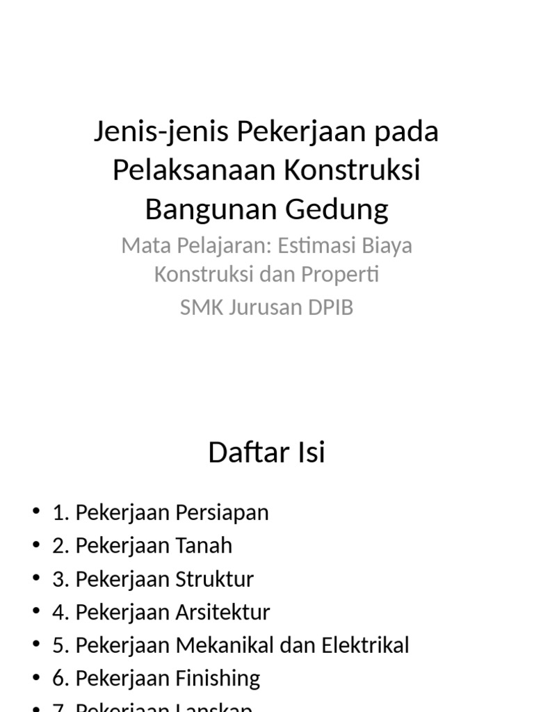 Jenis Pekerjaan Konstruksi Bangunan Gedung | PDF