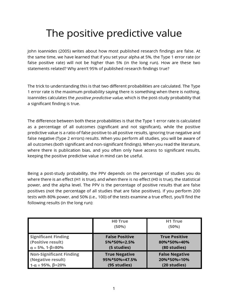 3.1the Positive Predictive Value | PDF | Type I And Type Ii Errors | P ...