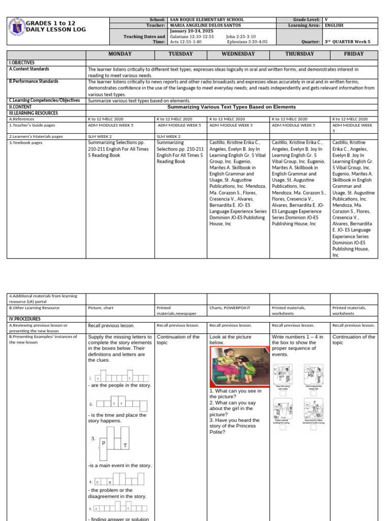 DLL_ENGLISH 5_Q3_W5 | PDF | Narrative