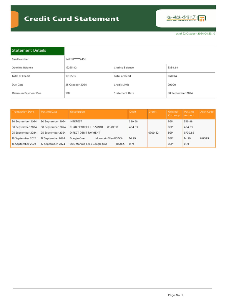Statement Details: Transaction Date Posting Date Description Debit Credit Original Currency ...