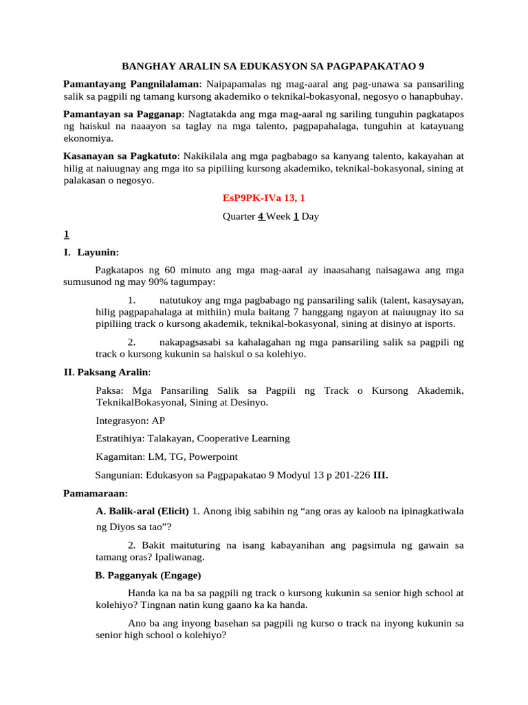 ESP 9-Q4 DLP - Modyul 13 | PDF