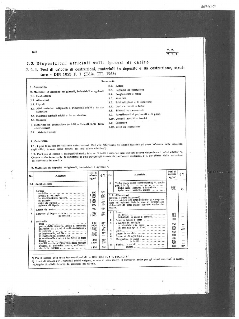 DIN 1055 F.1 - III 1963 - Pesi Di Calcolo | PDF