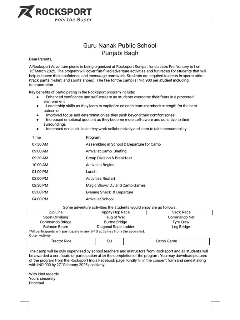 Adventure Picnic Circular For Guru Nanak Public School, Punjabi Bagh | PDF