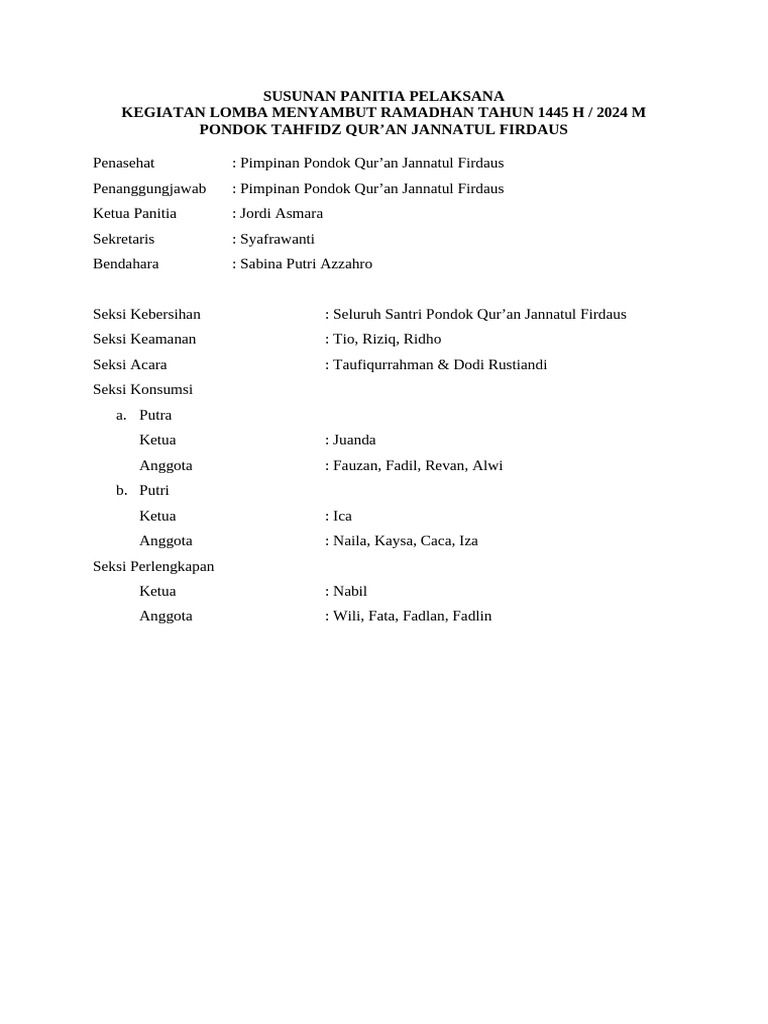 Susunan Panitia Pelaksana | PDF