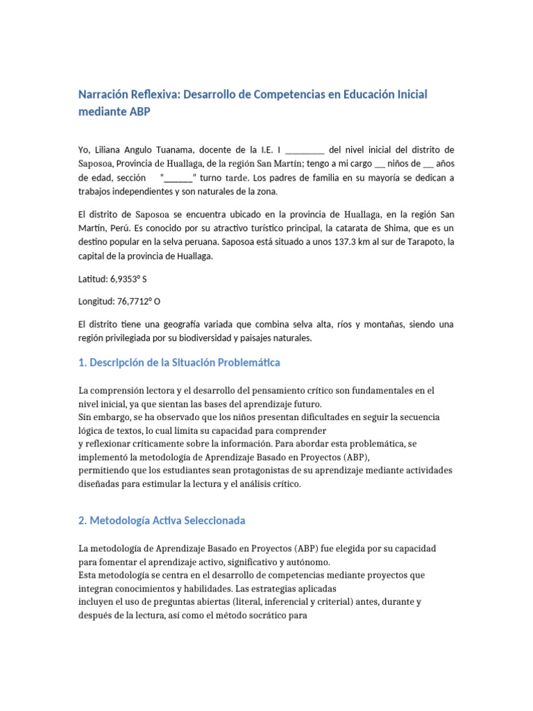 Narracion Reflexiva ABP2 | PDF | Aprendizaje | Aprendizaje en base a proyectos
