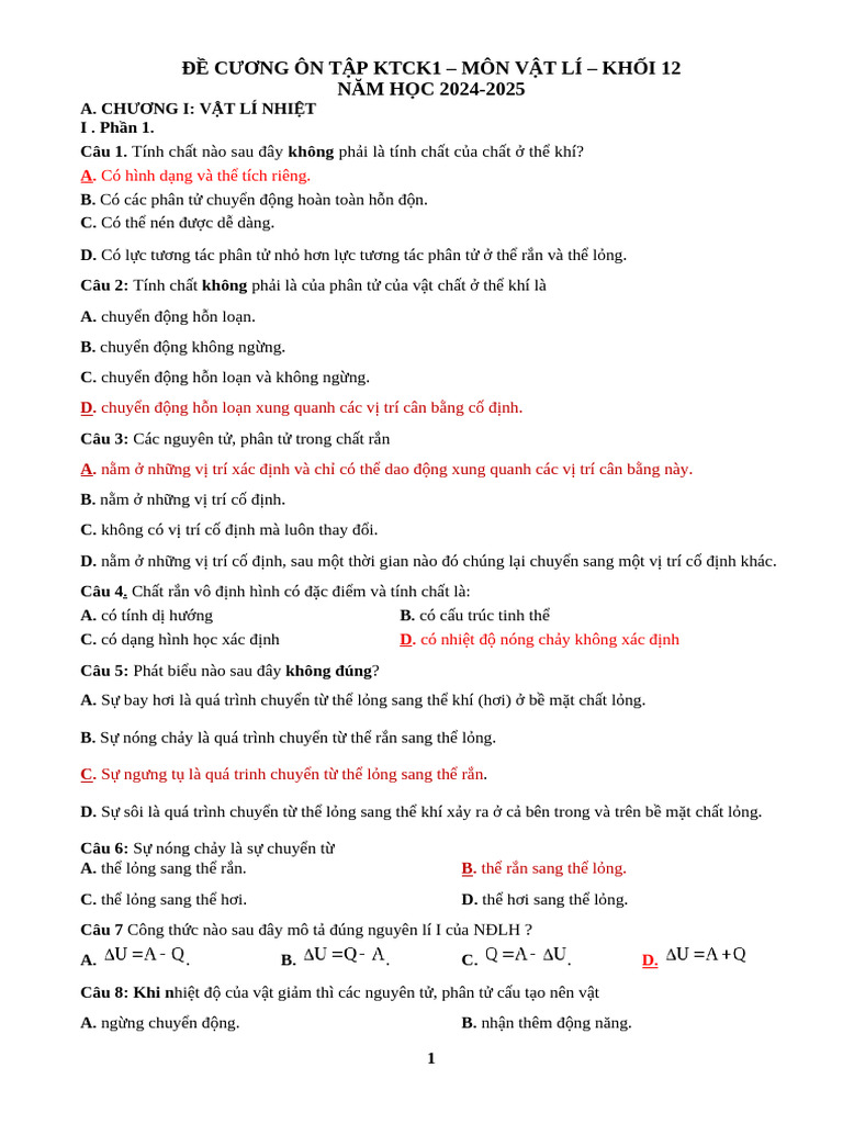 De Cuong Ôn VL12 KTCKI | PDF