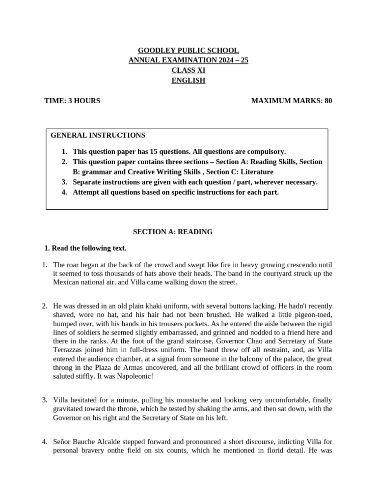 Class Xi Annual Question Paper | PDF