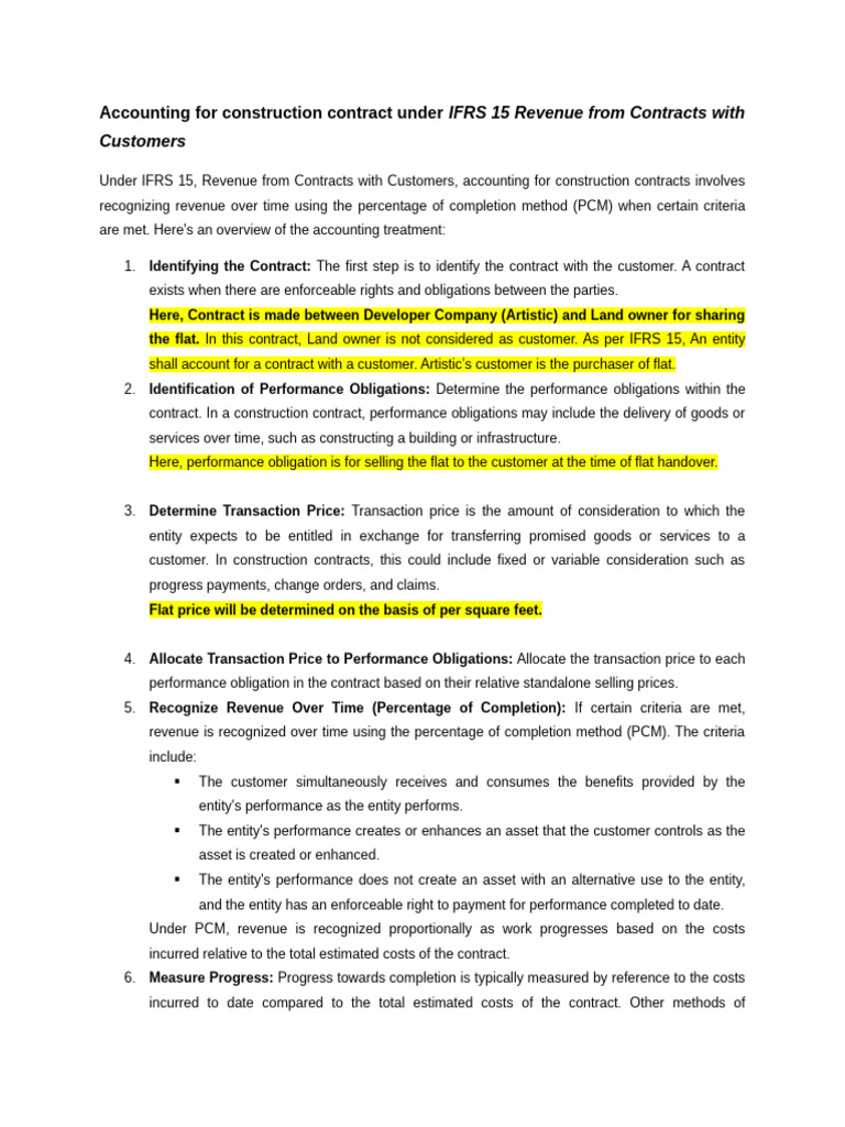 Accounting For Construction Contract Under IFRS 15 Revenue From ...
