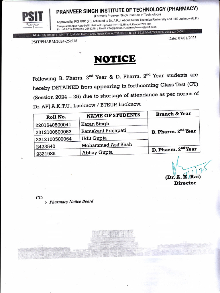Detained Students List For Shortage of Attendance | PDF