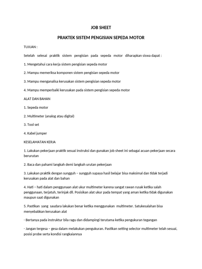 Praktik Sistem Pengisian Sepeda Motor | PDF