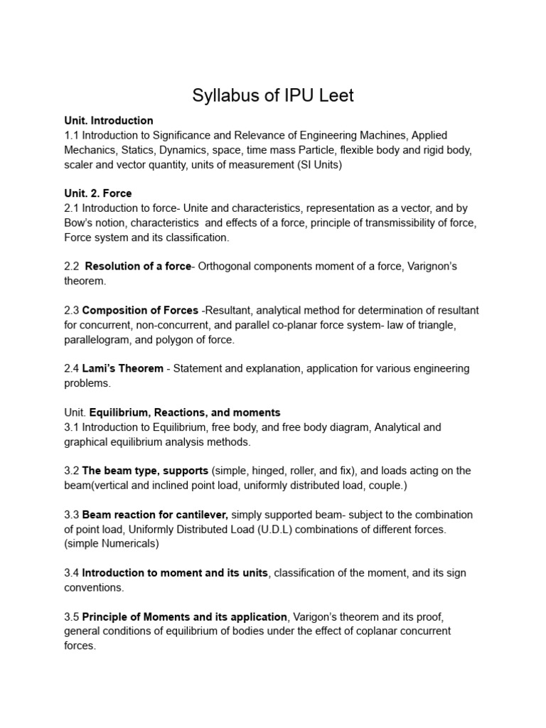 Syllabus of IPU | PDF | Force | Newton's Laws Of Motion