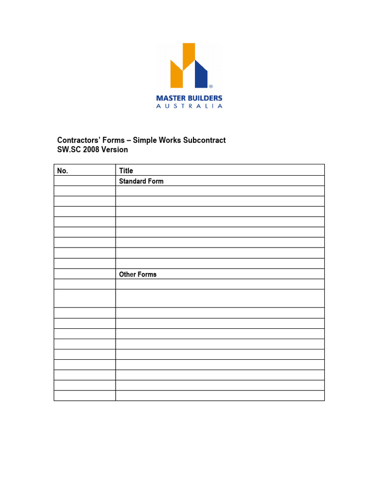 ABIC-SW - SC-2008-Contract-Forms - Simple Work | PDF | Subcontractor ...