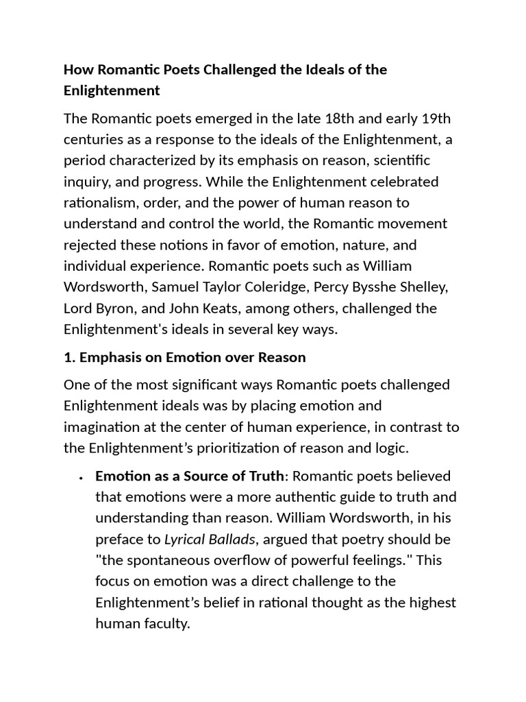 Romanticism vs. Enlightenment Ideals | PDF | Romanticism | Age Of ...