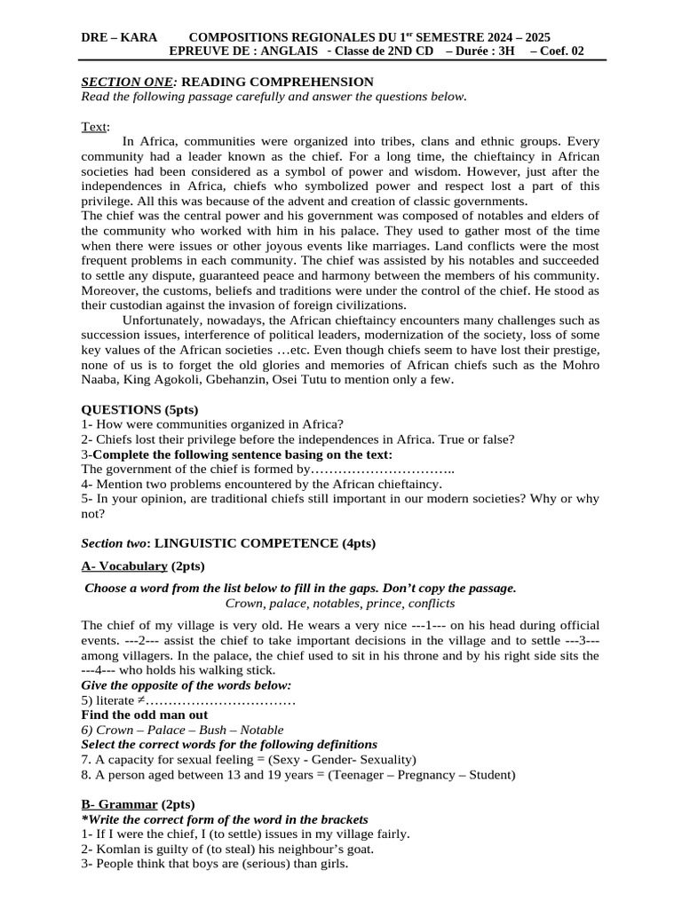 CRPS - ANG - 2nde CD 2024-2025 | PDF