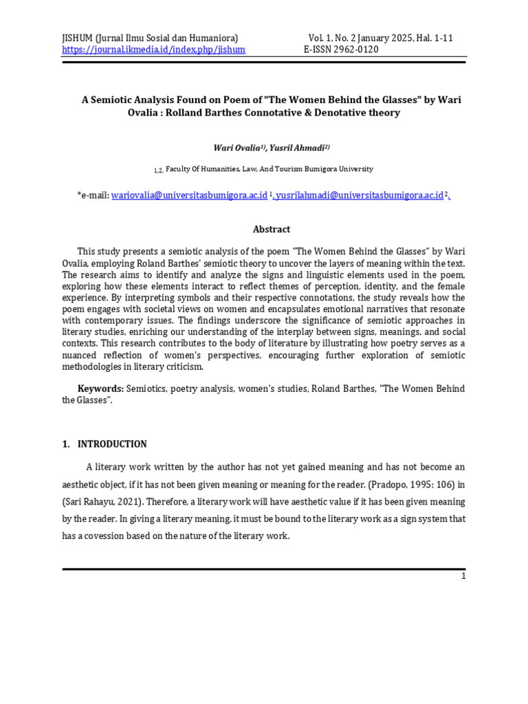 Semiotic Analysis of Women's Poetry | PDF | Semiotics | Analysis