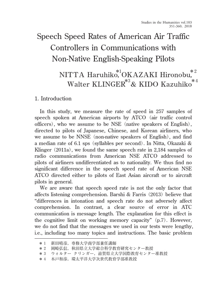 Speech Speed Rates of American Air Traffic Controllers in ...