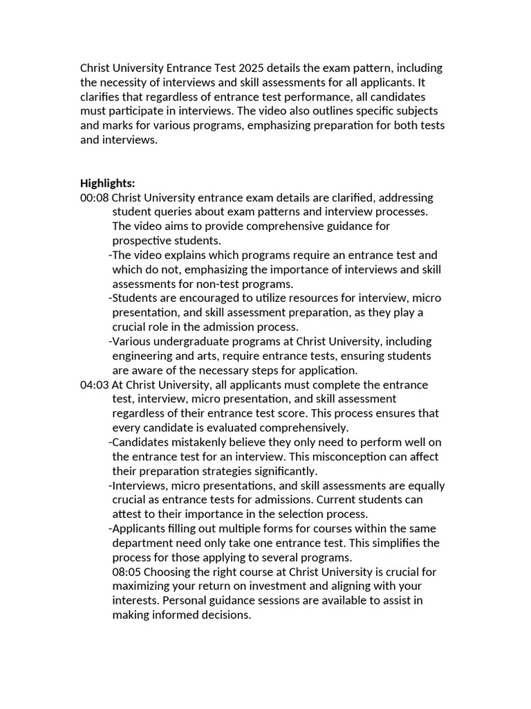 Christ University Entrance Test 2025 Guide | PDF | University And ...