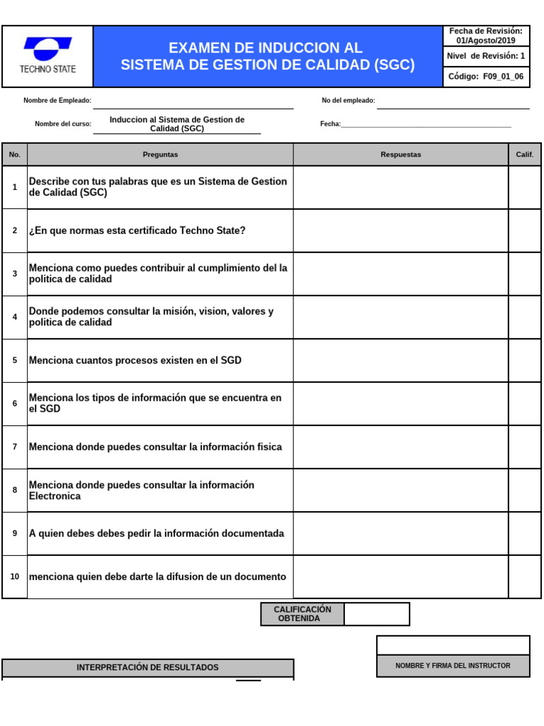 Examen de Inducción al SGC | PDF