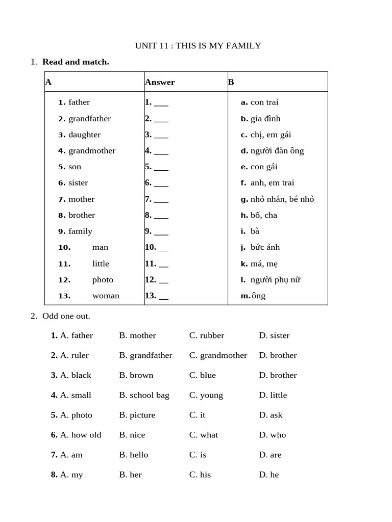 Family Vocabulary for Kids | PDF