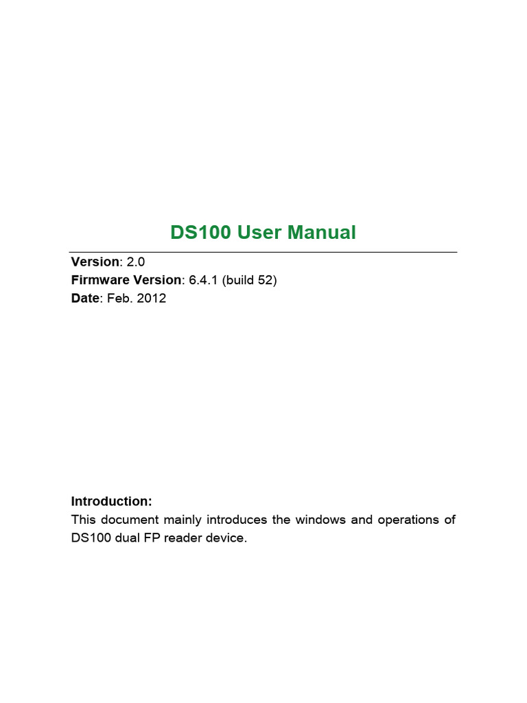 DS100 Dual FP Reader User Manual | PDF | Fingerprint | Computer Keyboard