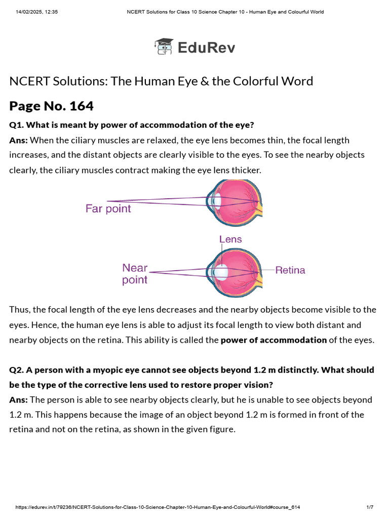 Human Eye and Colourful World - Notes | PDF | Eye | Human Eye