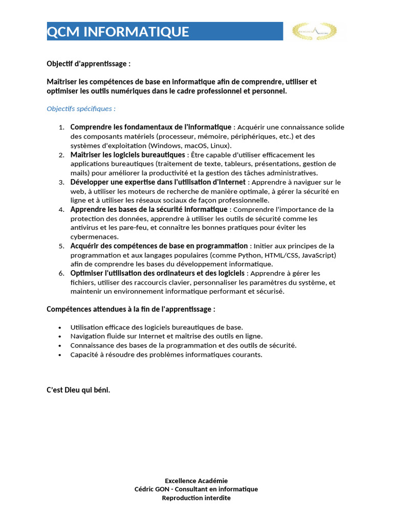 QCM INFORMATIQUE | PDF | Système d'exploitation | Réseau privé virtuel