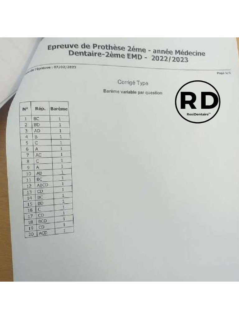 Prothese 2 Eme Annee Alger 2023 EMD2 | PDF