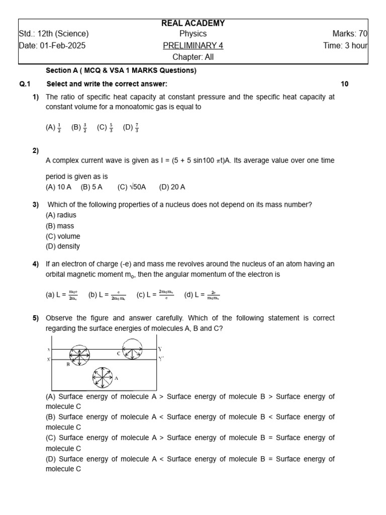 12sci Phy Prelim 4 1feb25 Updated | PDF | Electron | Molecules