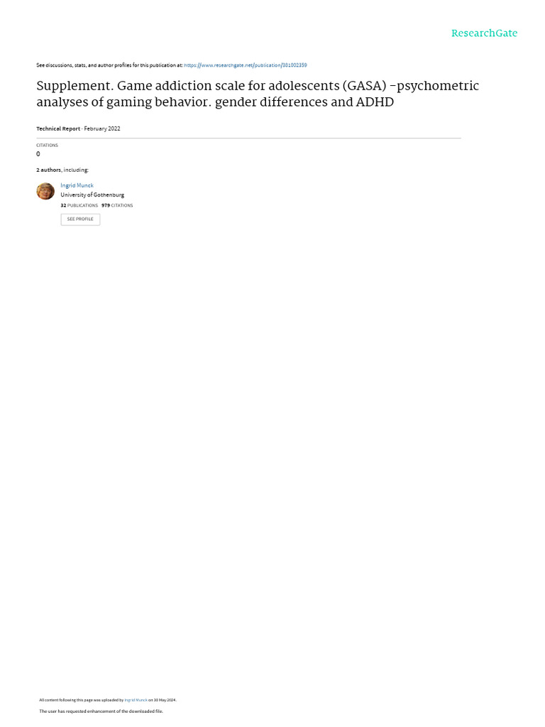 Game Addiction Scale for Adolescents Psychometric Analyses of Gaming Behavior Gender Differences ...