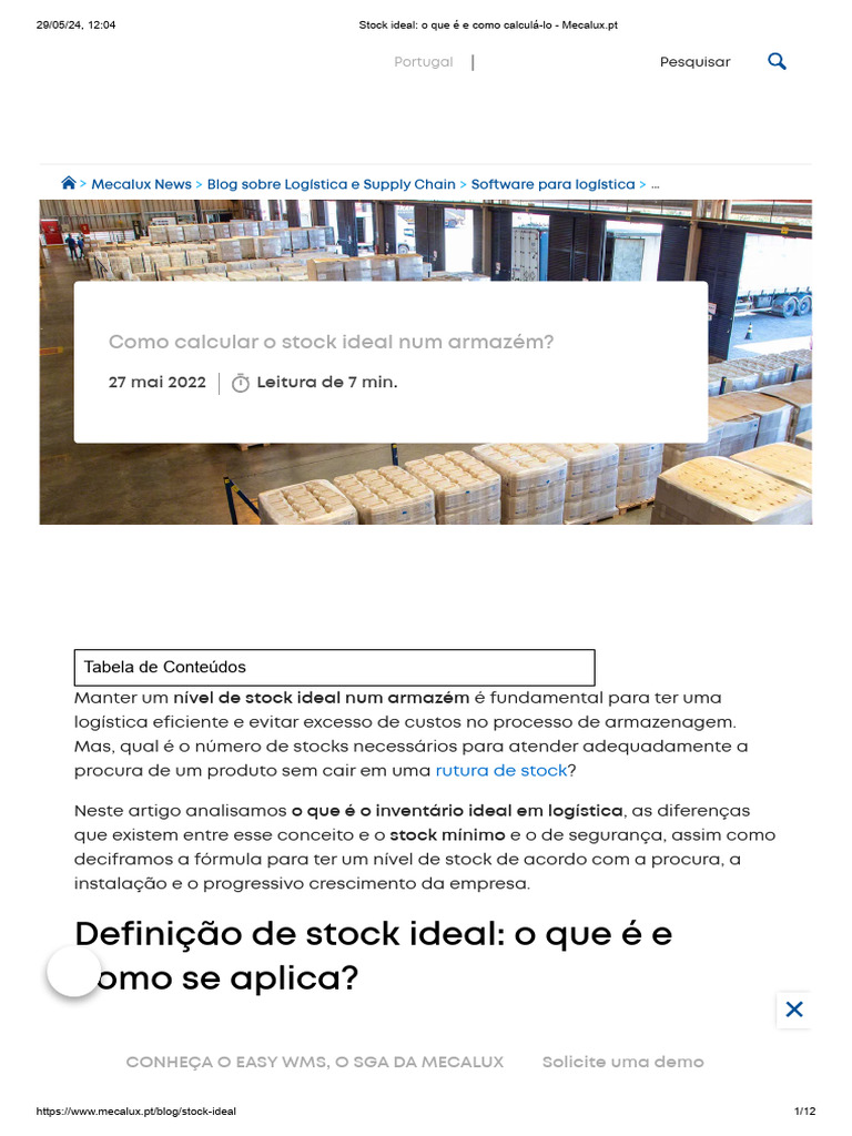 Cálculo do Stock Ideal em Armazéns | PDF | Logística | Armazém