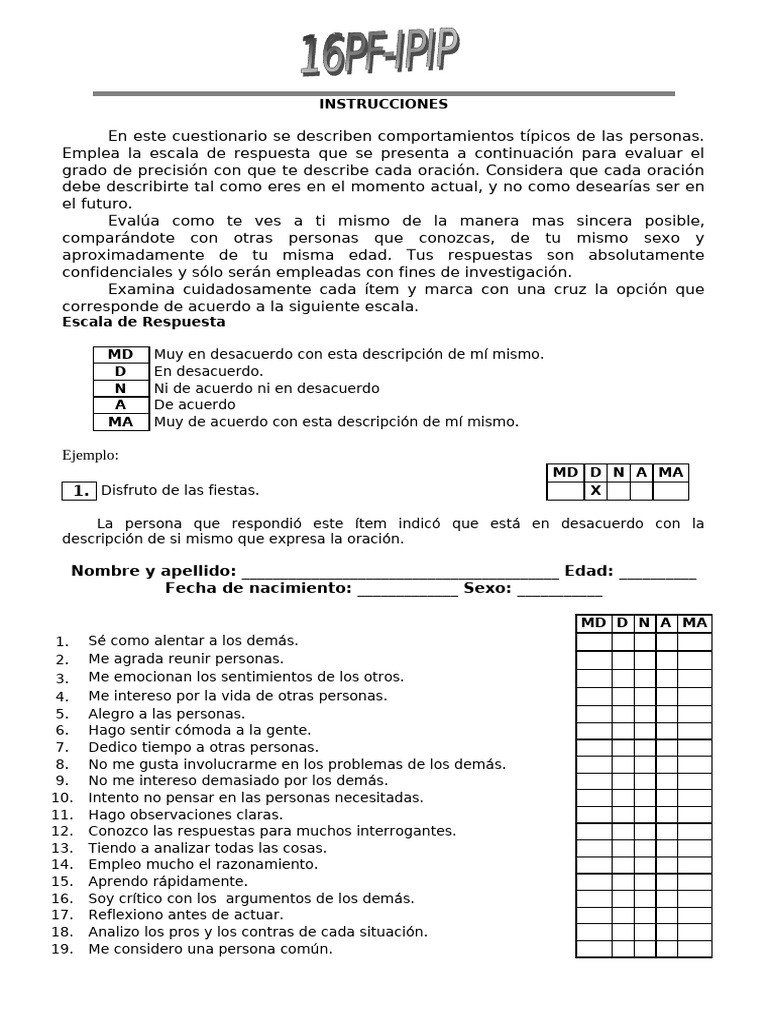 16pf Test para Aplicar | PDF