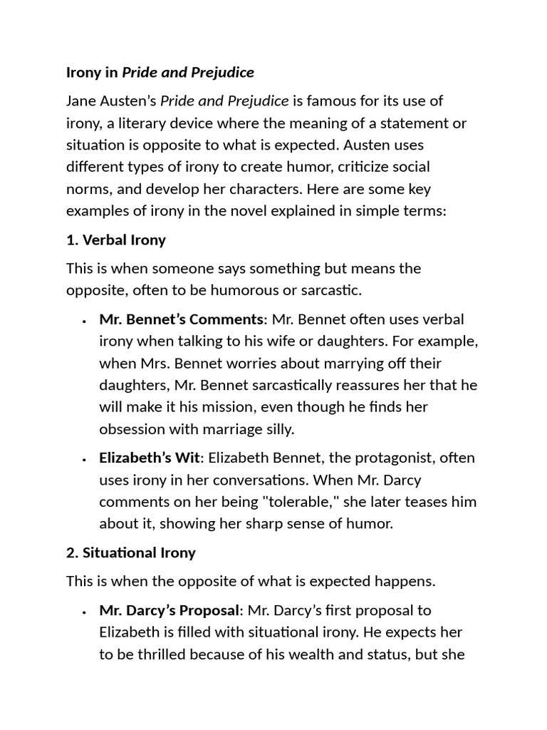 Irony in Pride and Prejudice | PDF | Pride And Prejudice | Mr. Darcy