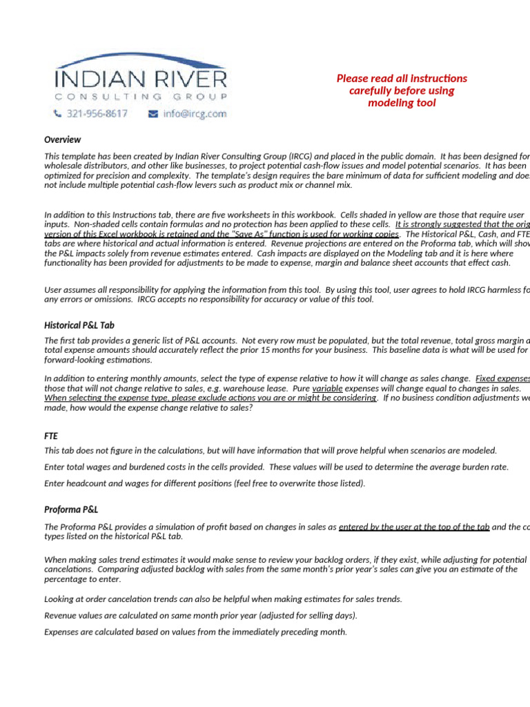 Indian River Consulting Group Stress Test Model - v1 | PDF | Cost Of ...